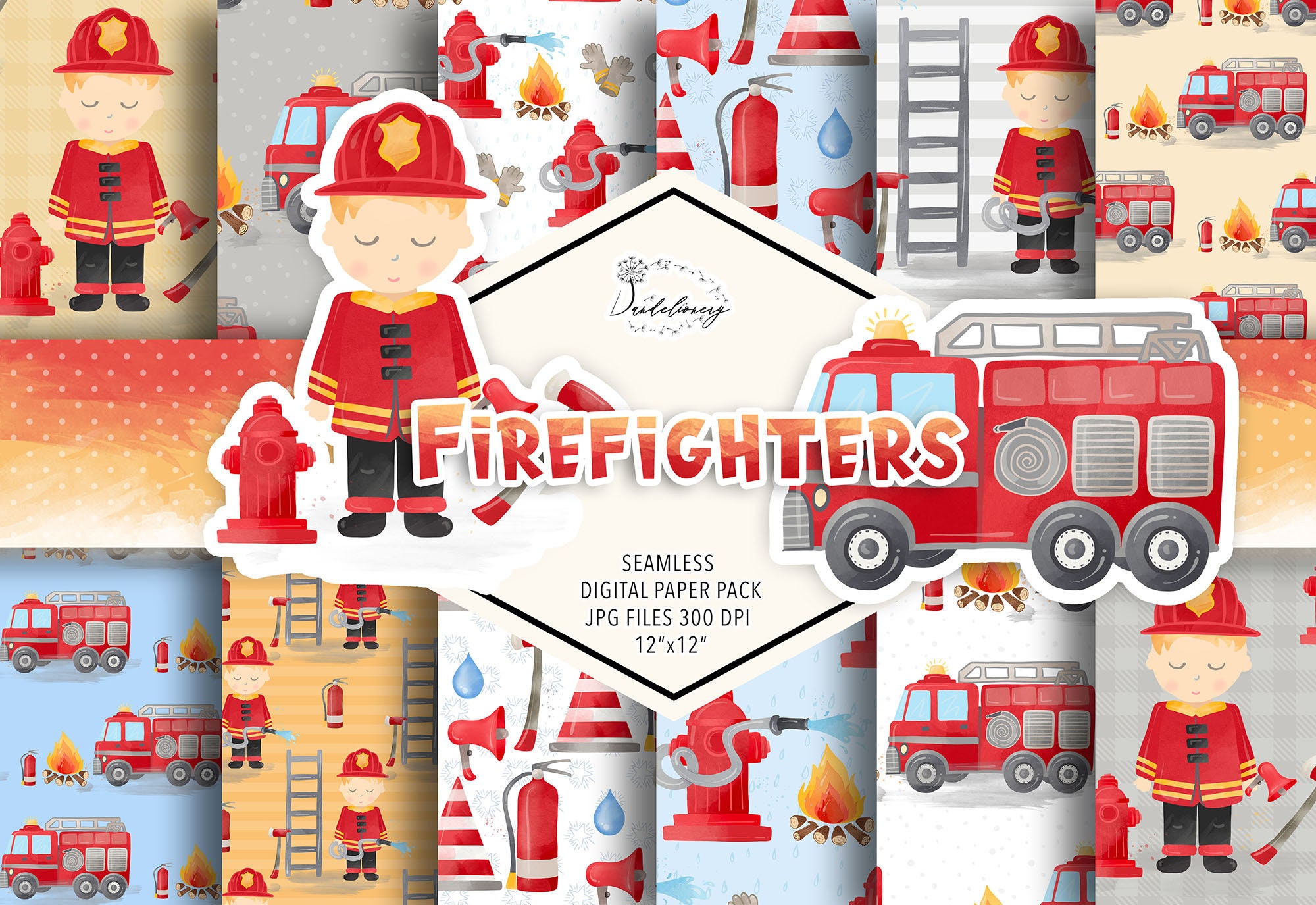 Watercolor Firefighters Digital Paper Pack Seamless Fire - Etsy