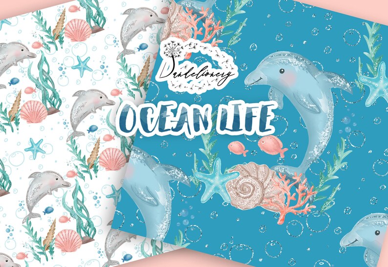 Watercolor Ocean Life digital paper pack Sea Animals | Etsy