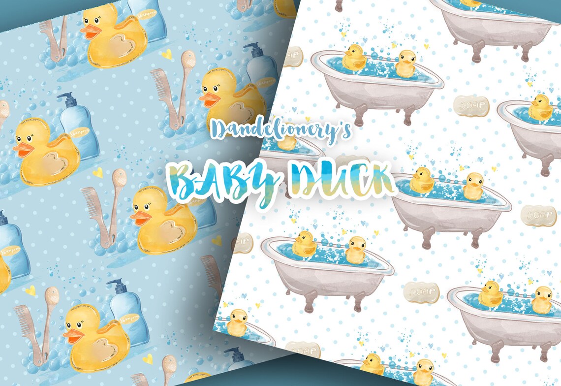 Watercolor Baby Duck Digital Paper Pack Baby Bath Instant - Etsy