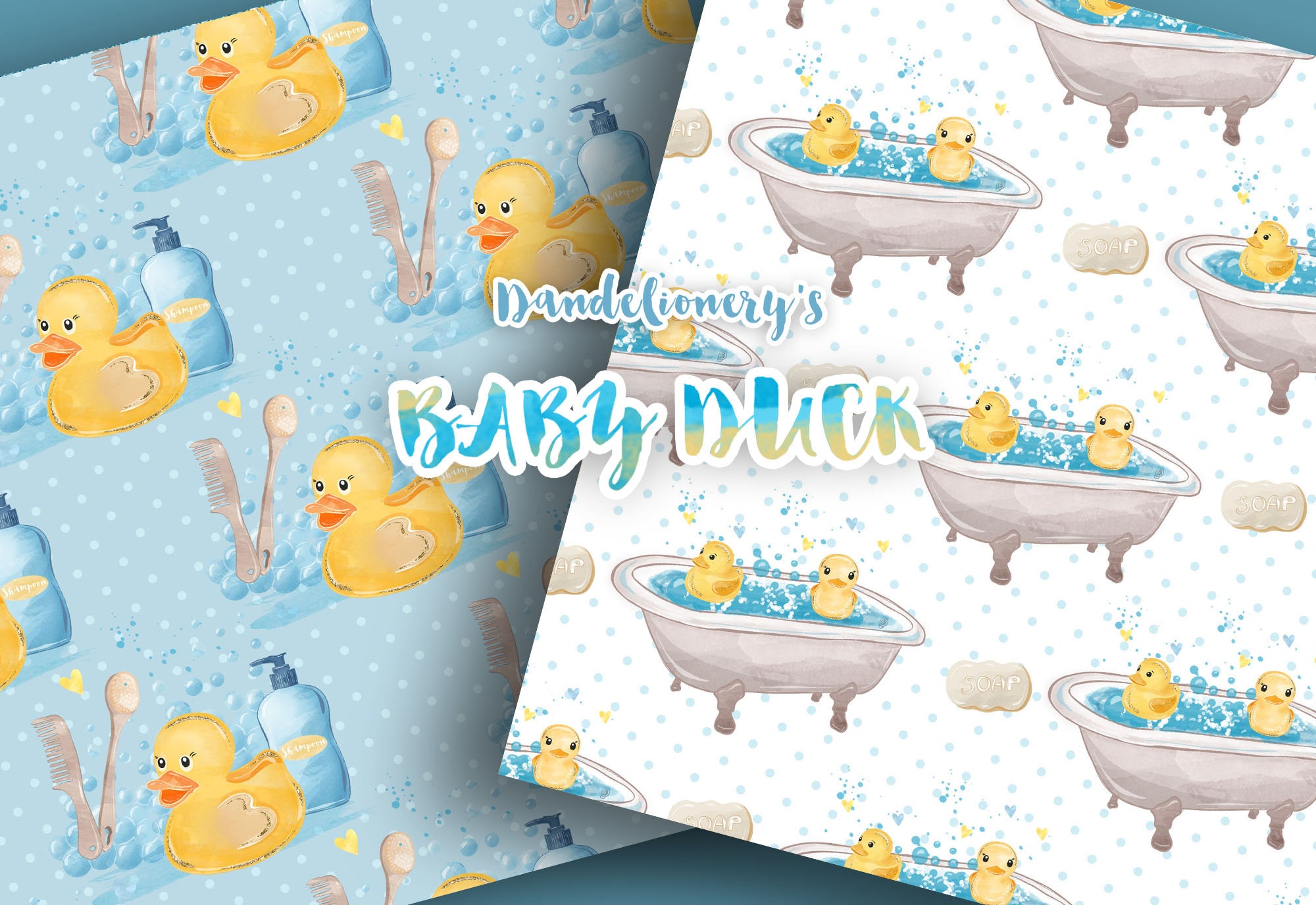 Watercolor Baby Duck Digital Paper Pack Baby Bath Instant - Etsy