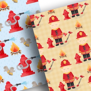 Watercolor Firefighters Digital Paper Pack, Seamless, Fire Truck ...