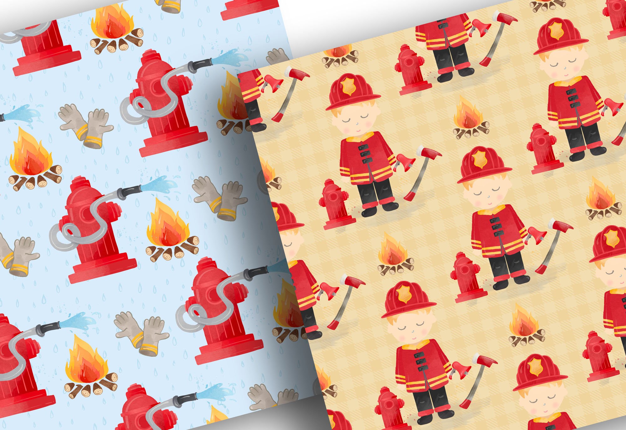 Watercolor Firefighters Digital Paper Pack Seamless Fire - Etsy