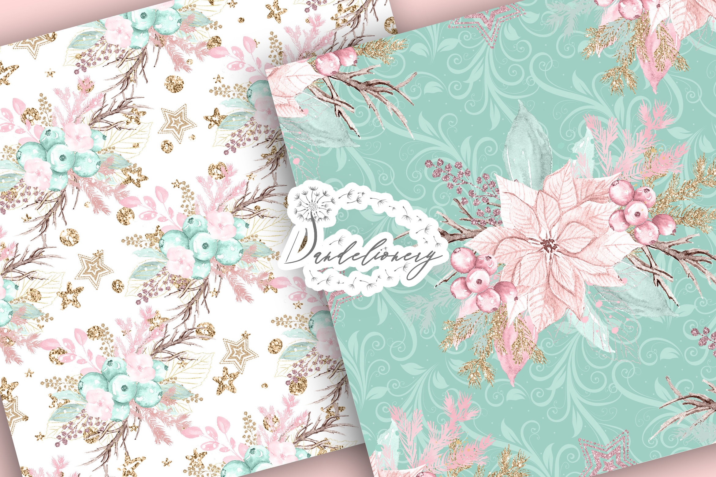Watercolor Hello Winter Pink Digital Paper Pack Christmas - Etsy