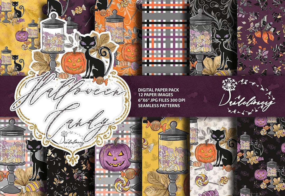 Halloween Candy Digital Paper Pack, Cute Halloween Paper, Halloween ...