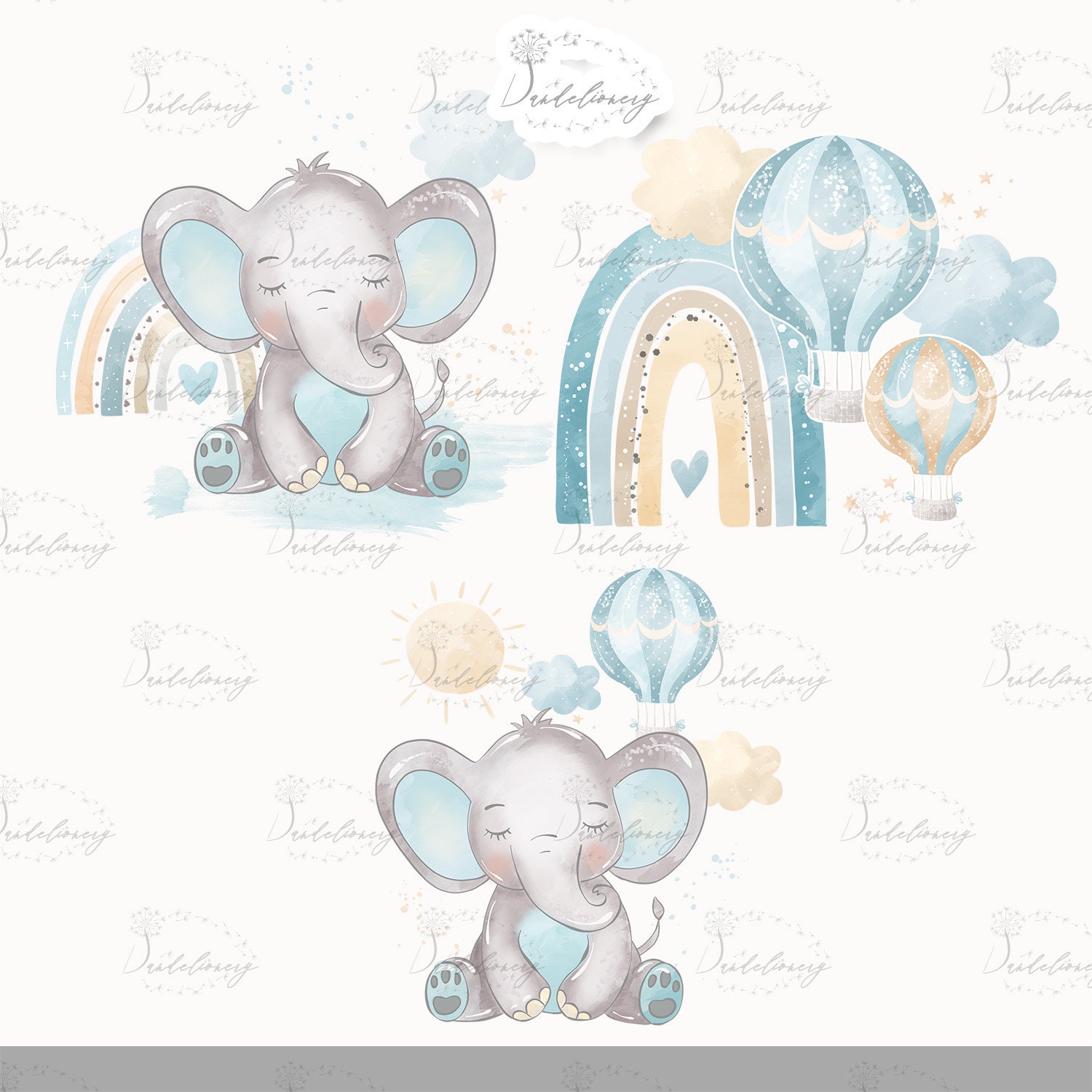 Watercolor Baby Elephant Design Boy Rainbows Clipart - Etsy