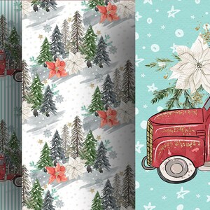 Christmas Car Digital Paper Pack, Christmas Tree, Poinsettia, Christmas ...