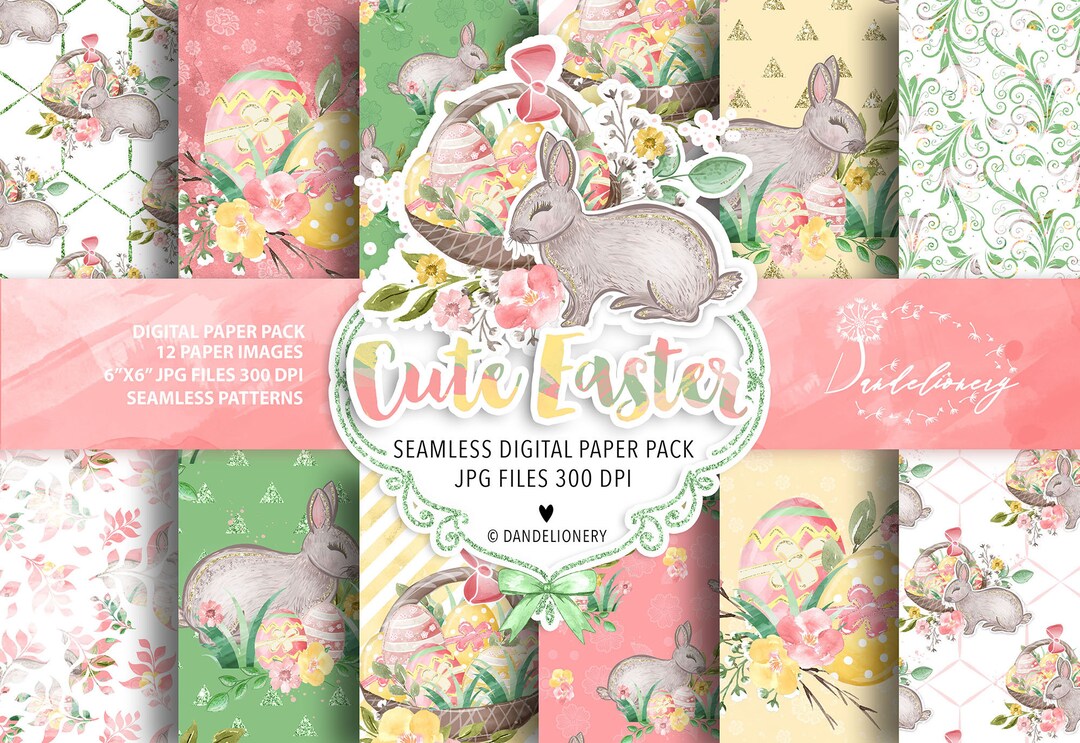 Cute Easter Digital Paper Pack, Garden, Flower Pattern, Hand Drawn ...