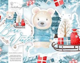 Bear Winter Clip Art - Etsy