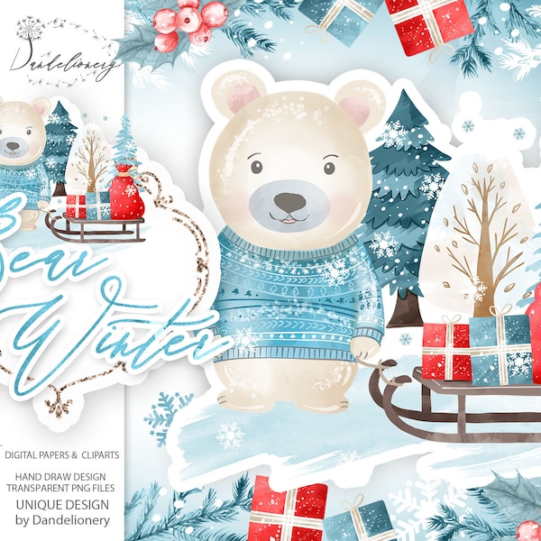 Winter Bear Clip Art - Etsy
