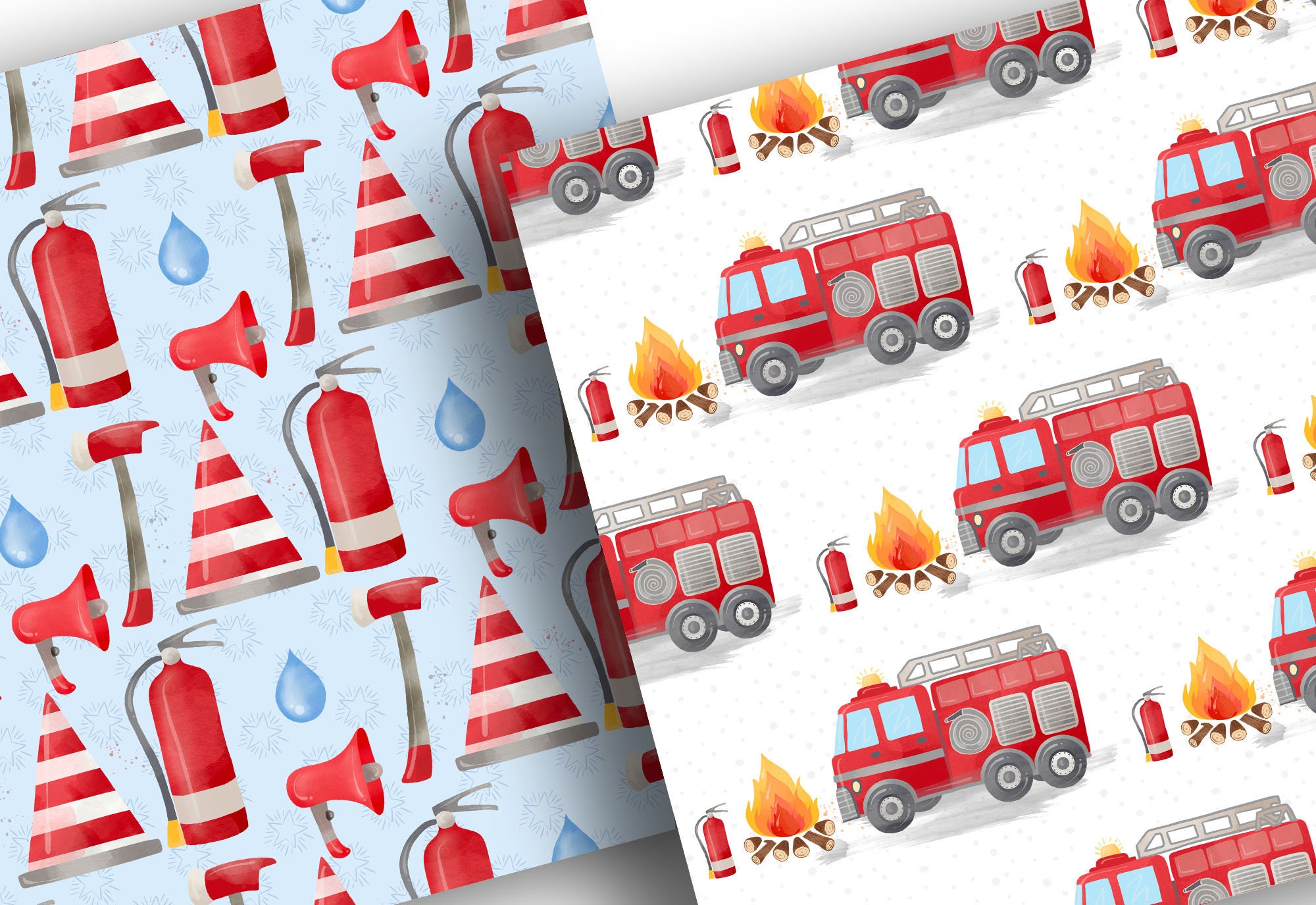 Watercolor Firefighters Digital Paper Pack Seamless Fire - Etsy