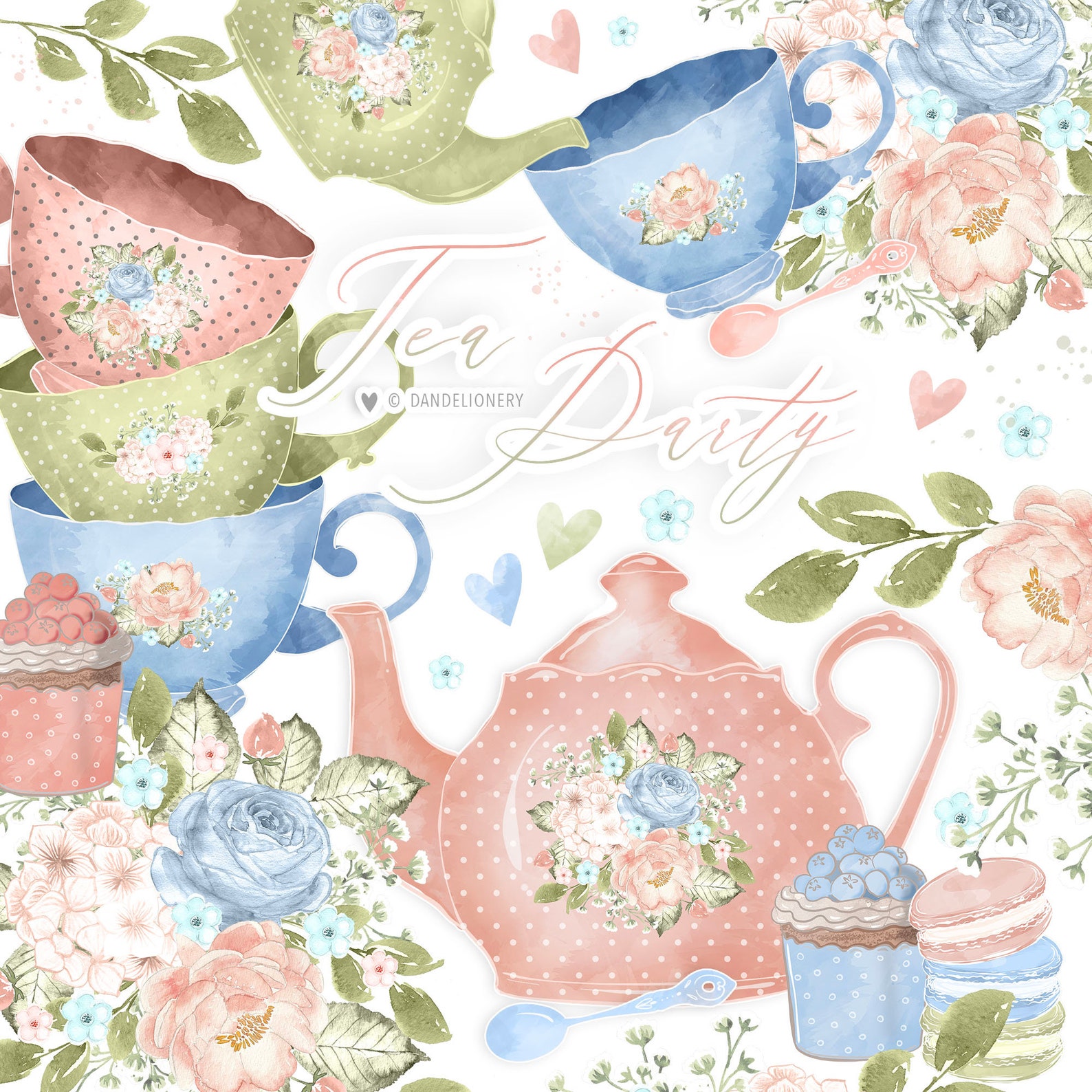 Watercolor Tea Time Party Design Tea Clipart Macaron - Etsy