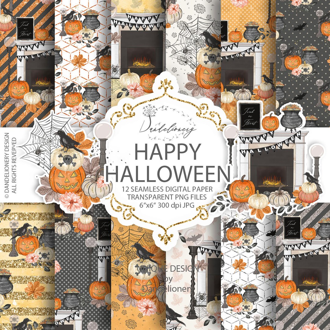 Happy Halloween Digital Paper Pack, Cute Halloween Pattern, Halloween ...