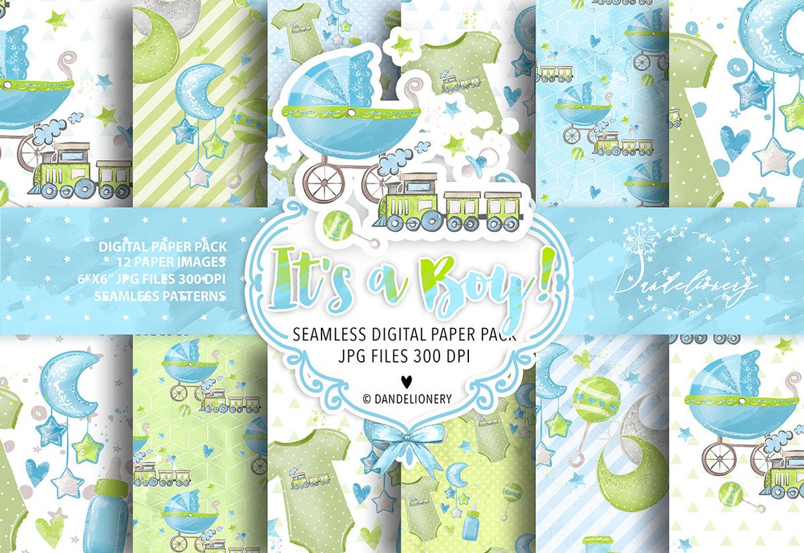 Watercolor It's a Boy Digital Paper Pack Nursery | Etsy