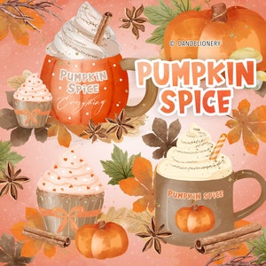Watercolor Pumpkin Spice Design, Cute Pumpkin Spice Clipart, Pumpkin ...