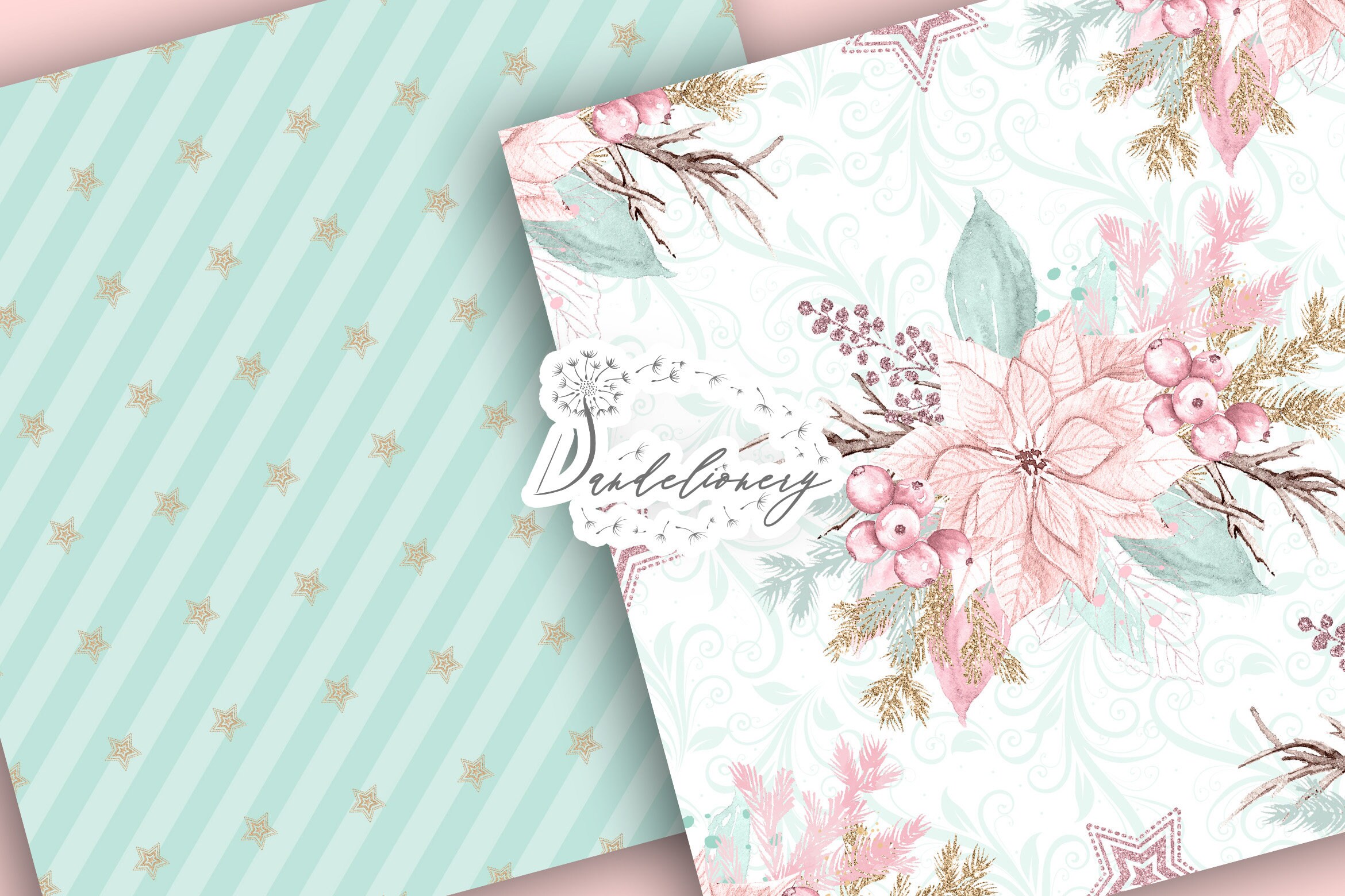 Watercolor Hello Winter Pink Digital Paper Pack Christmas - Etsy