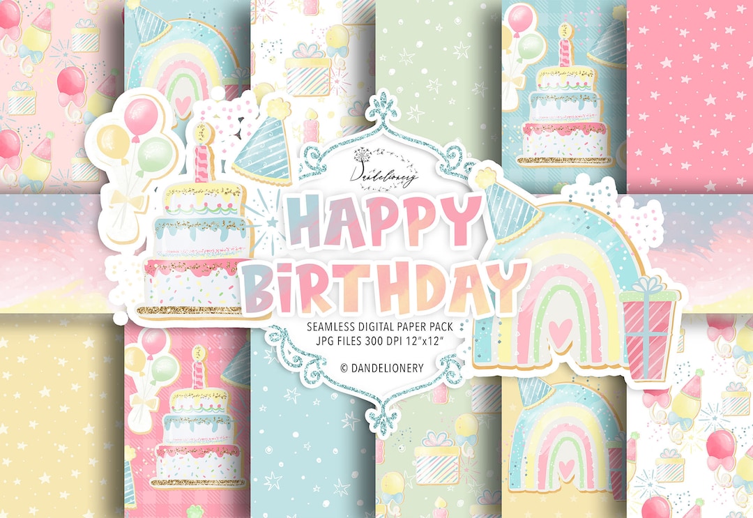 Watercolor Birthday Digital Paper Pack, Party, Kids Birthday, Printable ...