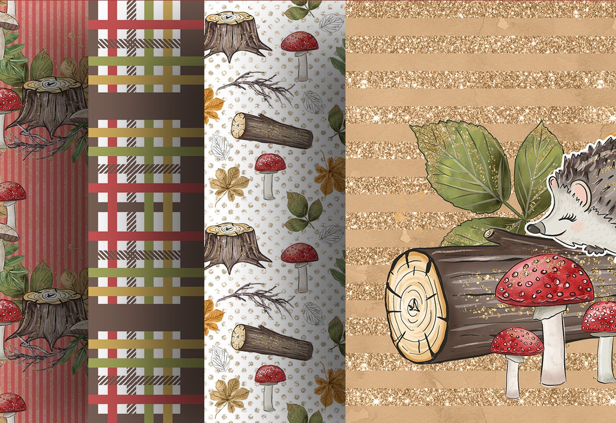 Sweet Forest Digital Paper Pack Hedgehog Mushroom Autumn - Etsy