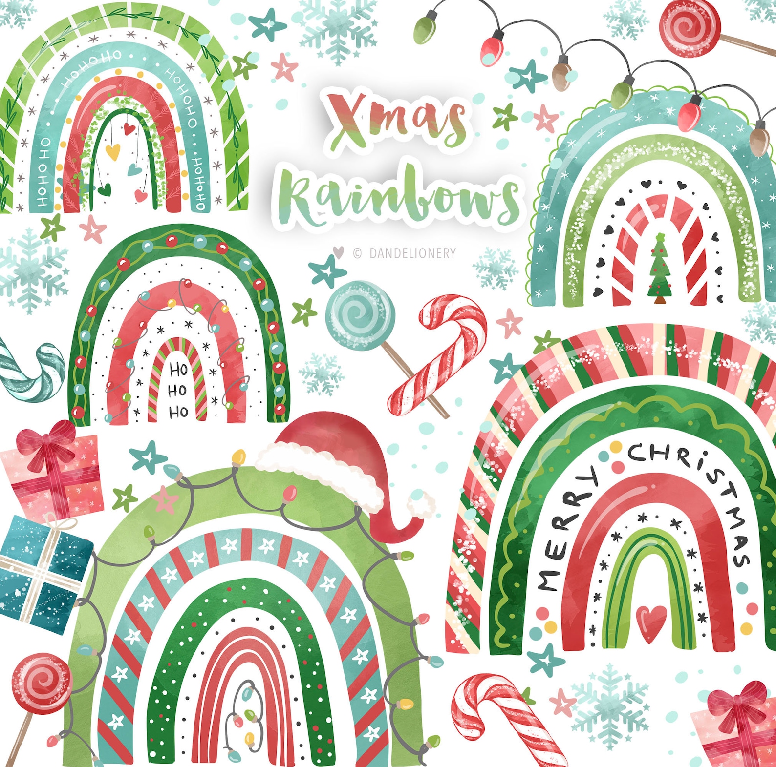 Christmas Rainbow Clipart Rainbows Clipart Instant Download - Etsy
