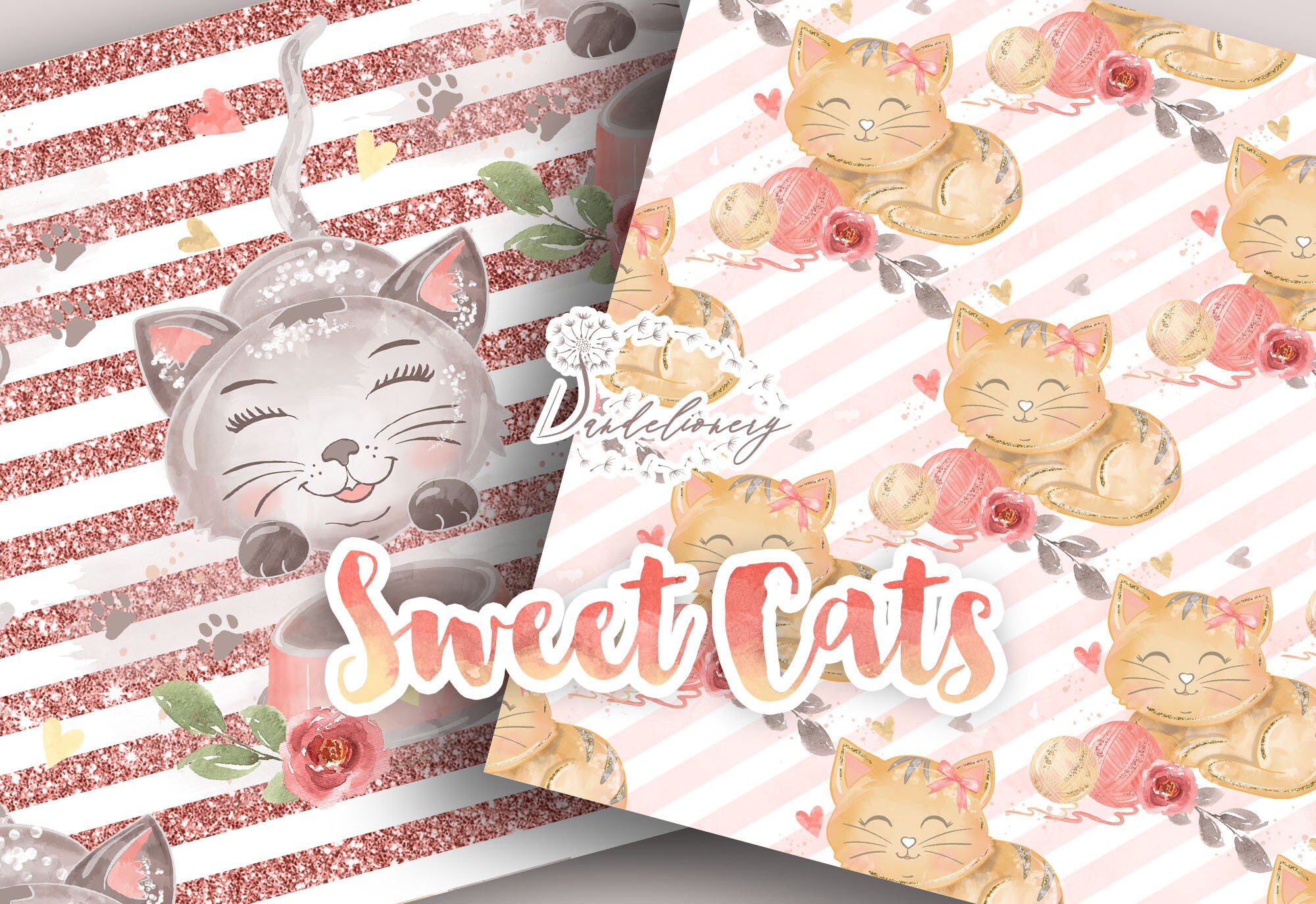 Watercolor Sweet Cats Digital Paper Pack Cat Pattern - Etsy