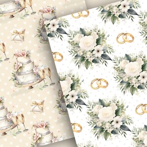 Watercolor Ivory Wedding Digital Paper Pack, Wedding Pattern, Romantic ...
