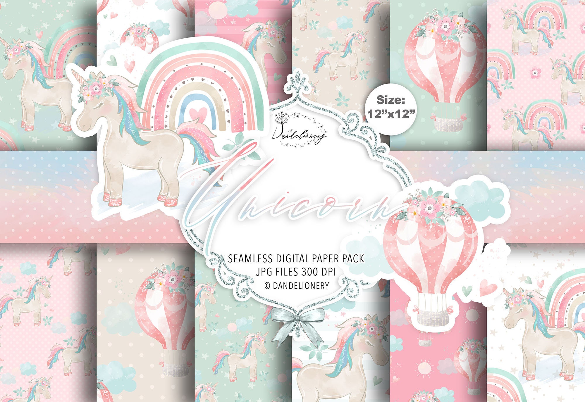 Unicorn Hot Air Balloon Rainbow Girl Digital Paper Pack - Etsy