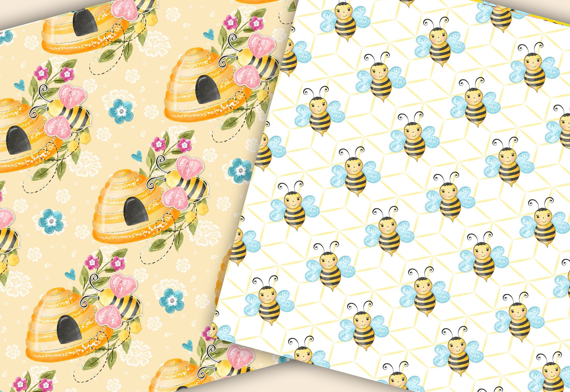 Watercolor Bumble Bee Digital Paper Pack Ladybug Download - Etsy