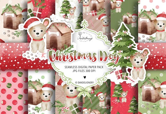 Cute Christmas Dog Digital Paper Pack Christmas Tree | Etsy