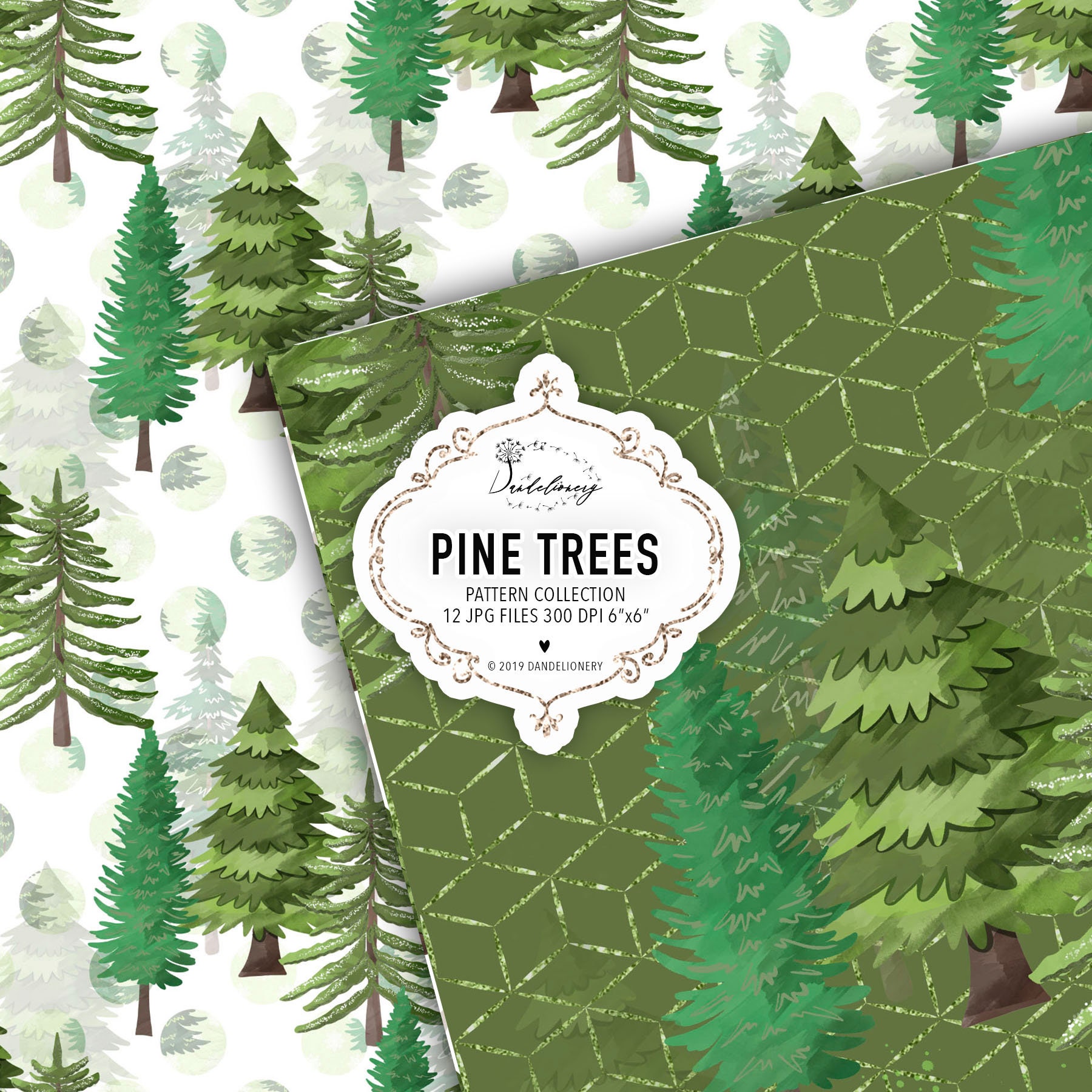 Pine Trees Watercolor Digital Paper Pack Christmas Tree - Etsy