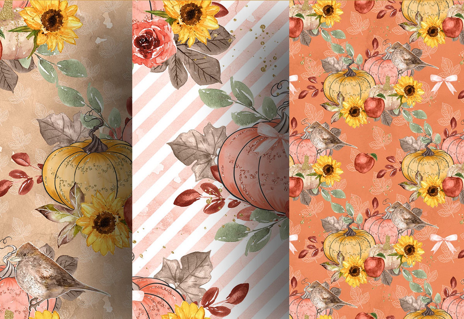 Fall Pumpkin Digital Paper Pack Thanksgiving Stickers - Etsy