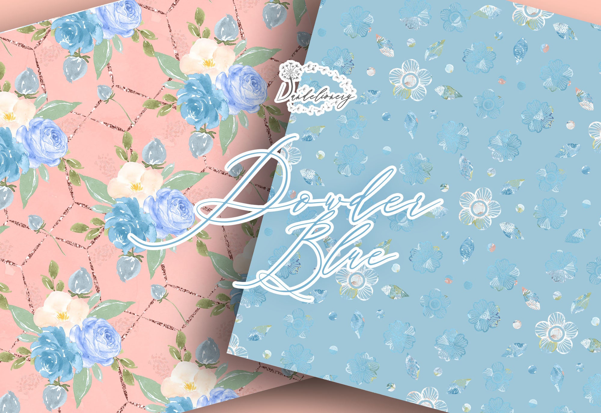 Watercolor Powder Blue Digital Paper Pack Garden Flower Clip | Etsy