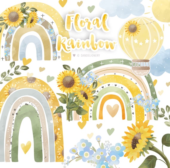 Watercolor Floral Rainbow Sunflower Rainbows Clipart Instant - Etsy UK