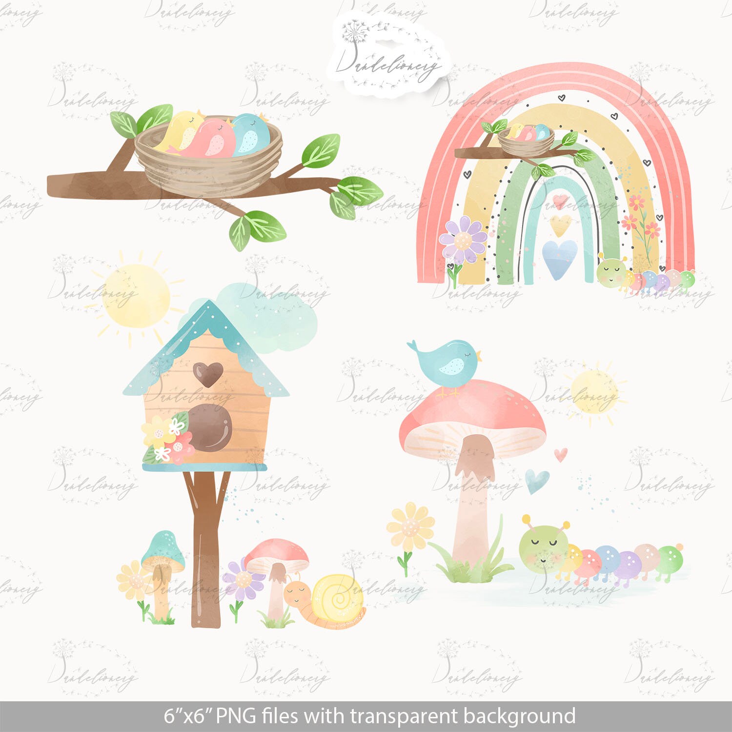 Watercolor Cute Spring Design Nursery Clipart Sun Bird | Etsy