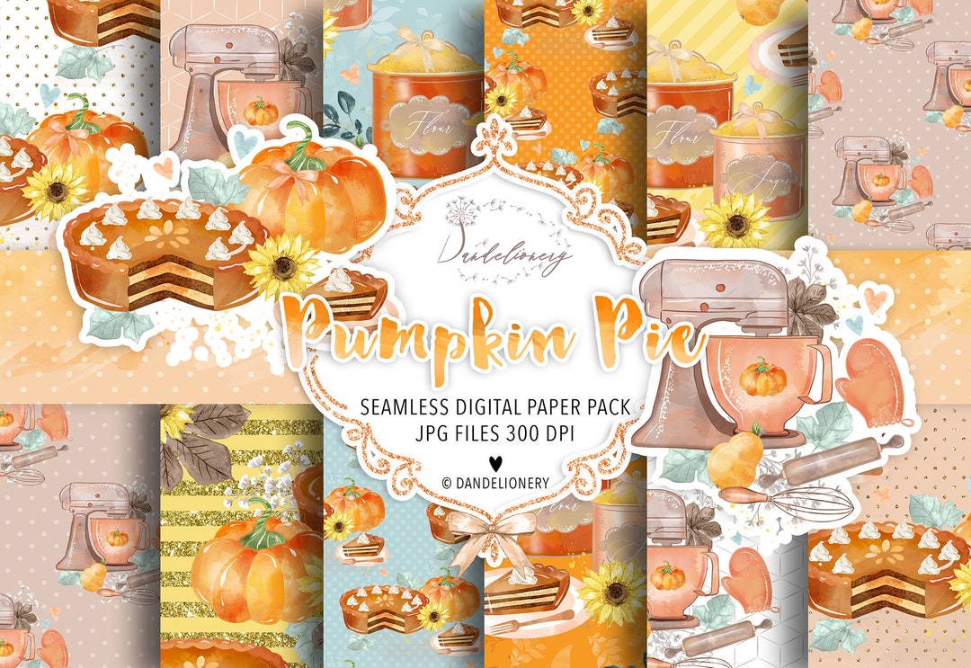 Watercolor Pumpkin Pie Digital Paper Pack, Autumn Leaves, Thanksgiving ...