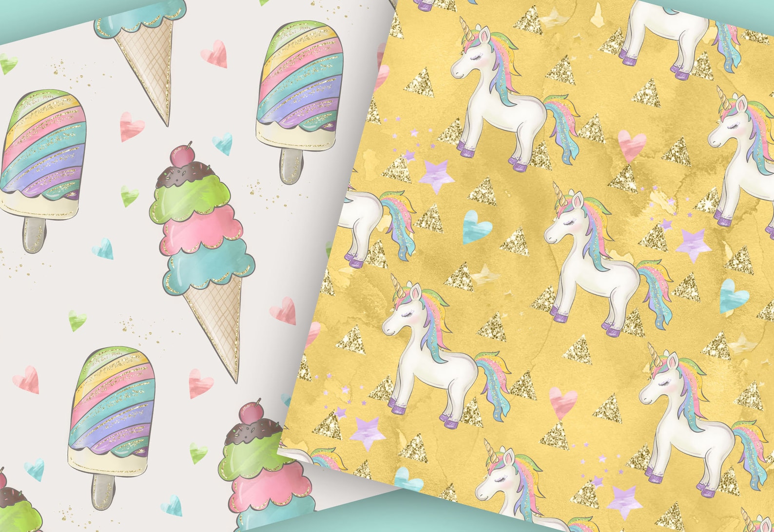 Watercolor Unicorns Digital Paper Pack Rainbow Unicorns | Etsy