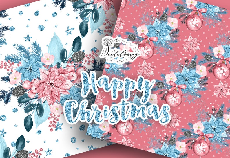 Happy Christmas Winter Blue Digital Paper Pack Christmas - Etsy