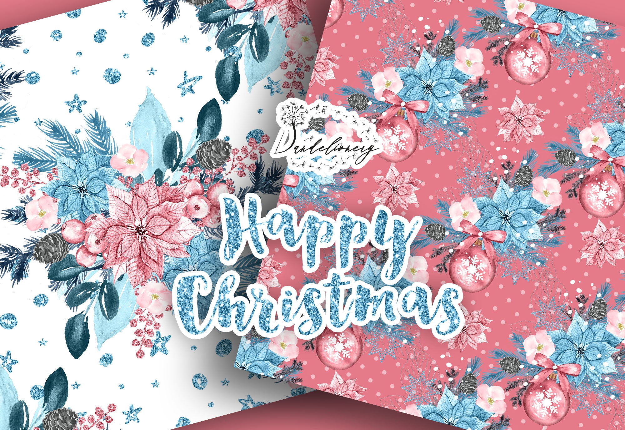 Happy Christmas Winter Blue Digital Paper Pack Christmas - Etsy