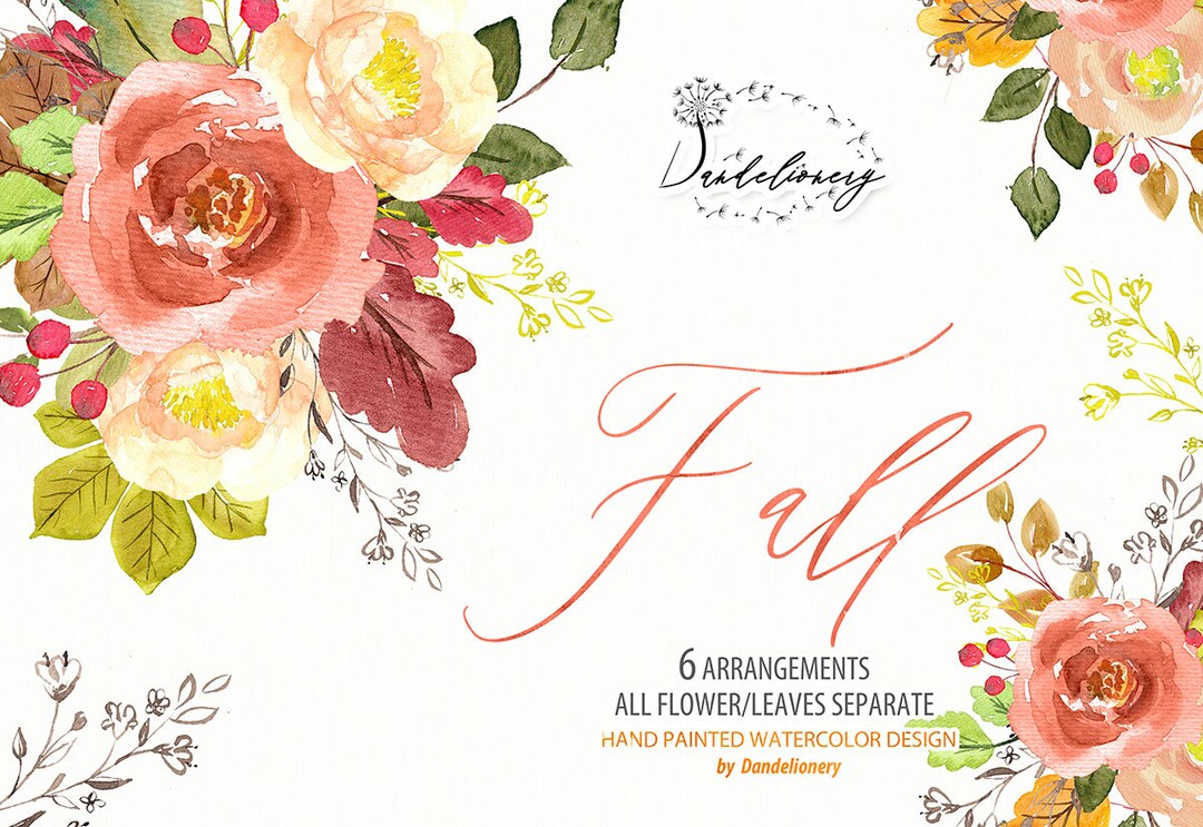 Fall Design, Flower, Floral, Watercolor Hand Painted, Autumn, Fall - Etsy