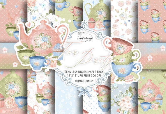 Watercolor Tea Time Party Digital Paper Pack Tea Pattern - Etsy