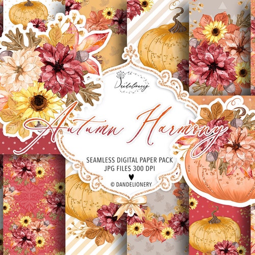 Autumn Paper Pack Fall Background Pumpkin Scrapbook Watercolor - Etsy