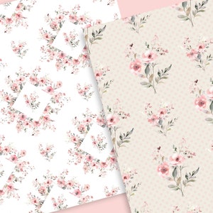 Blush Garden Watercolor Digital Paper Pack, Watercolor Floral Pattern ...