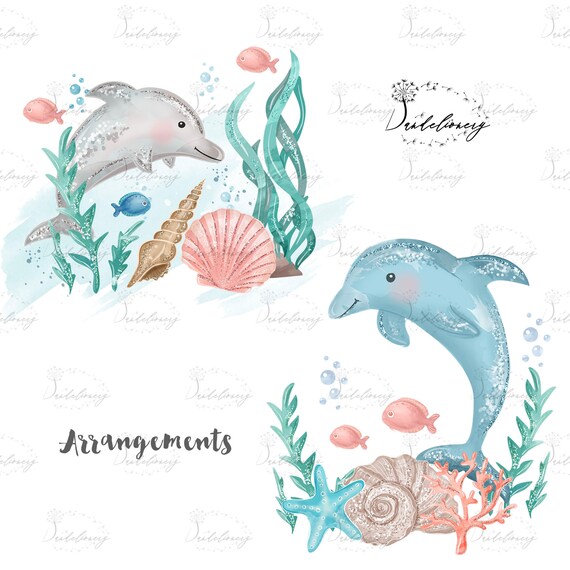 Sea ocean underwater life clipart Dolphin whale jellyfish sealion ...
