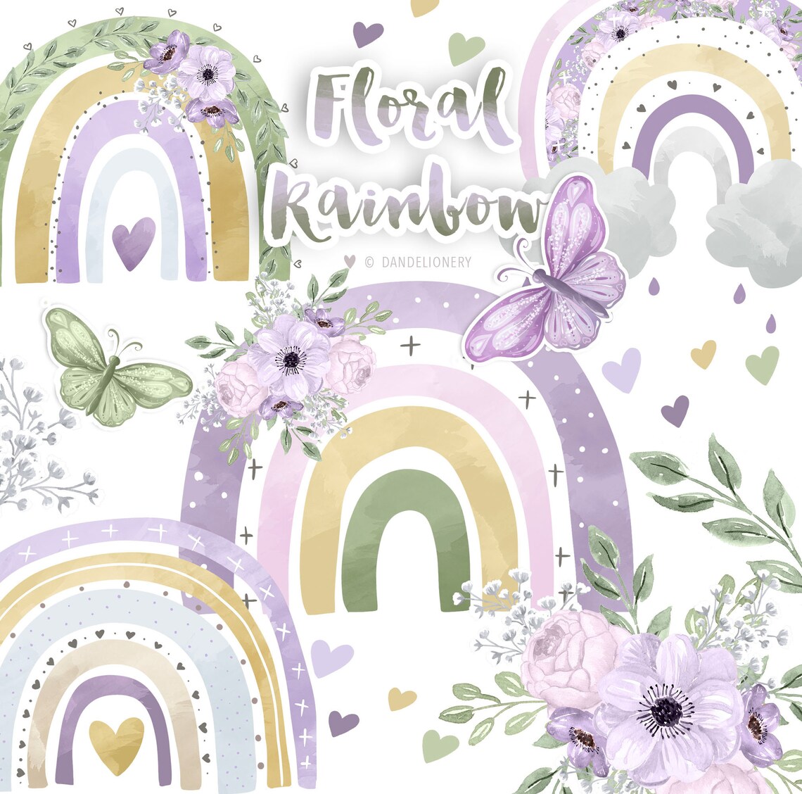 Watercolor Floral Rainbow Rainbows Clipart Instant Download - Etsy