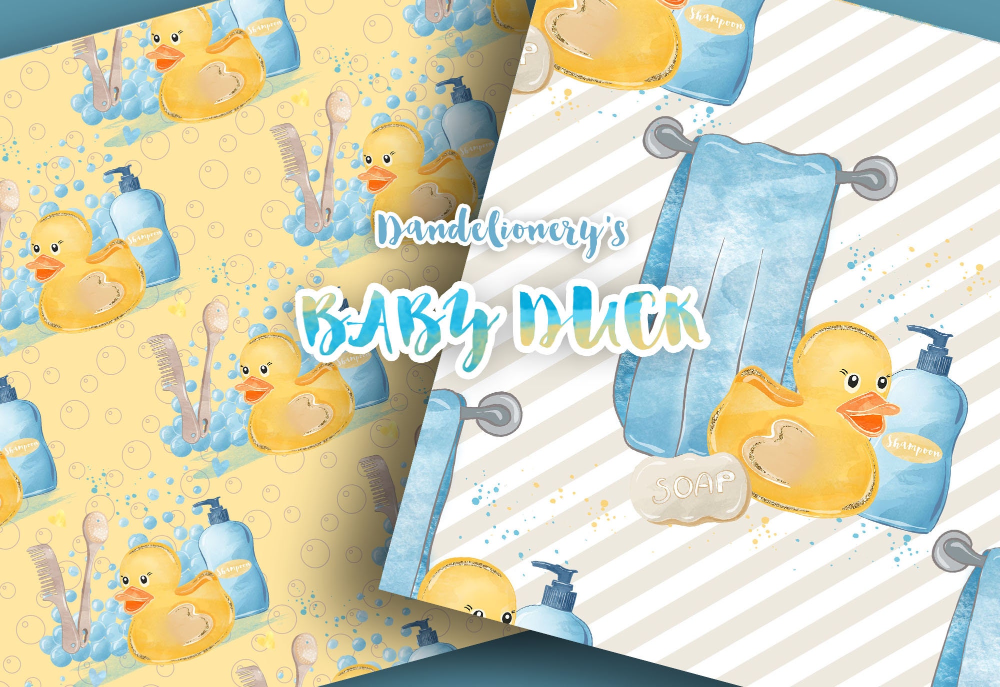 Watercolor Baby Duck Digital Paper Pack Baby Bath Instant - Etsy