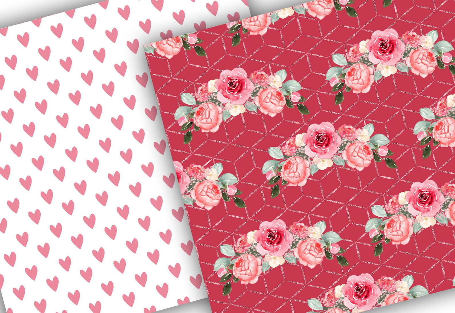Watercolor Valentine Roses Digital Paper Pack Garden Flower - Etsy