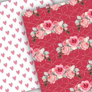 Watercolor Valentine Roses Digital Paper Pack, Garden, Flower Pattern ...