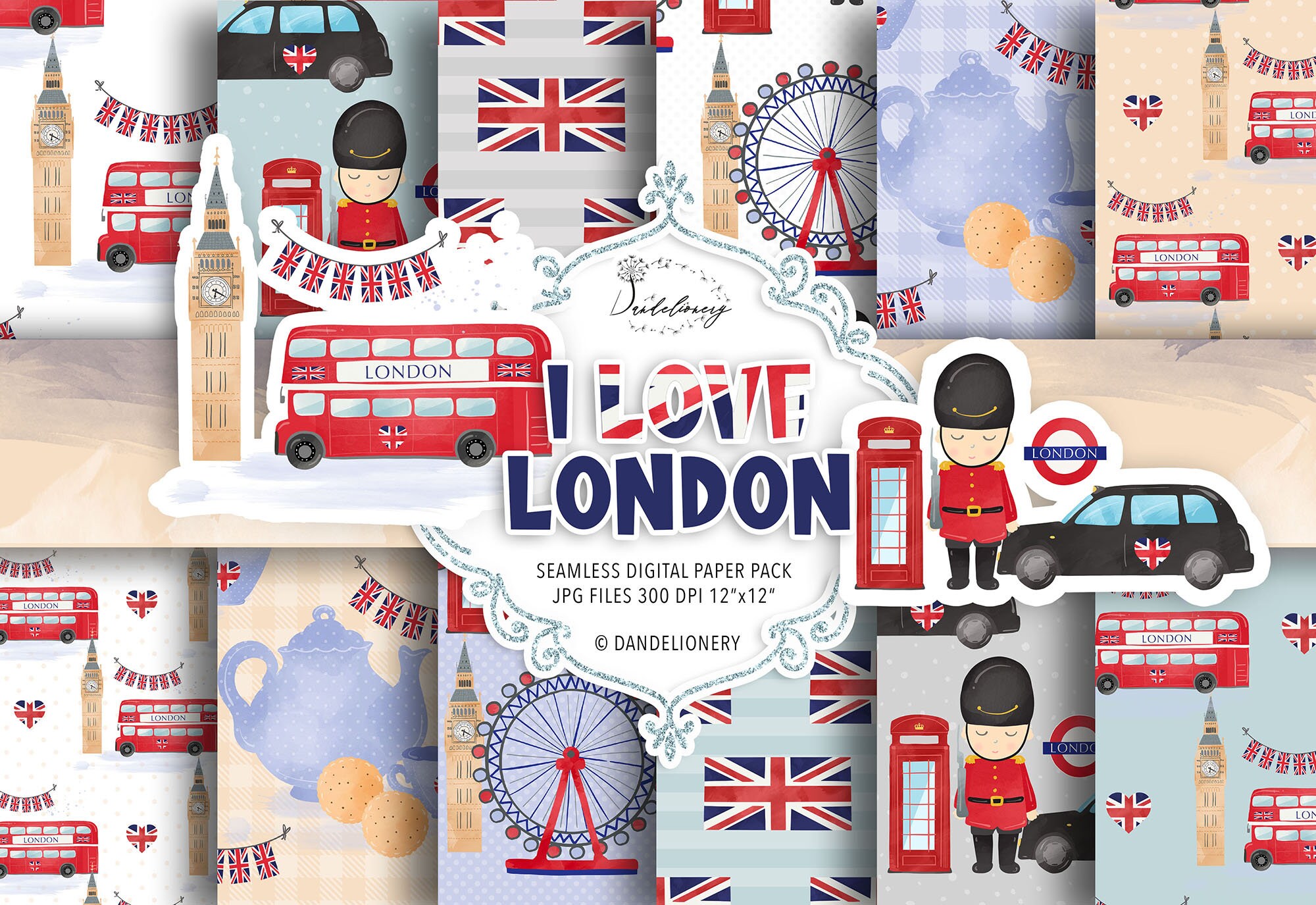 Watercolor I Love London Digital Paper Pack London Pattern - Etsy