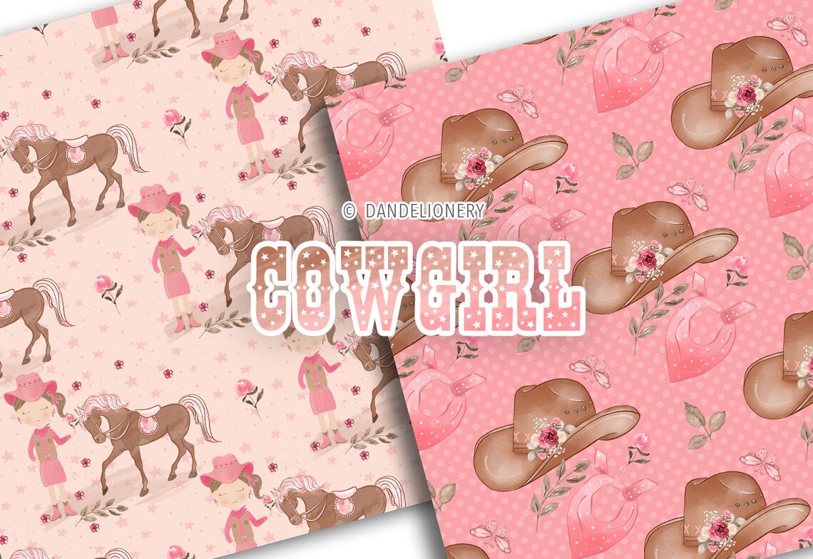 Cowgirl Digital Paper Pack Horse Pattern Horseshoe Cowboy - Etsy