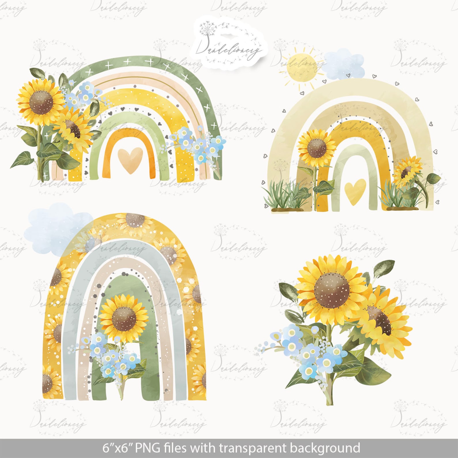 Watercolor Floral Rainbow Sunflower Rainbows Clipart Instant - Etsy