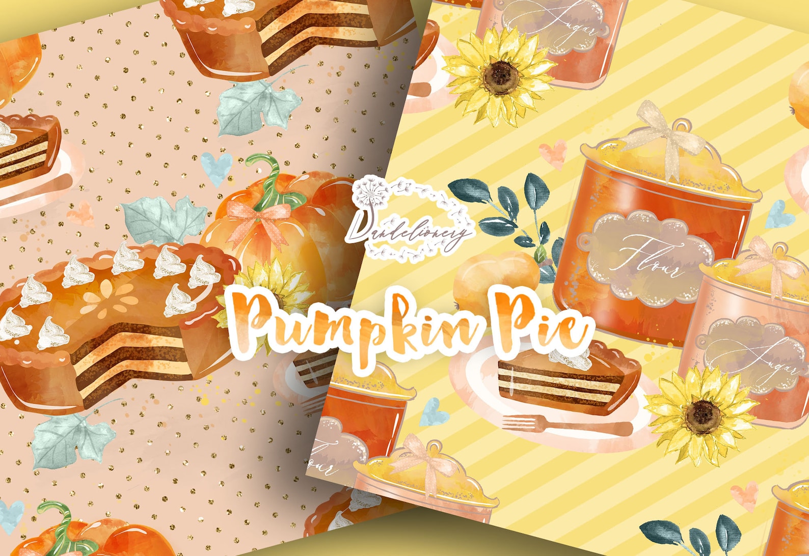 Watercolor Pumpkin Pie Digital Paper Pack Autumn Leaves - Etsy
