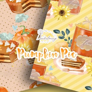 Watercolor Pumpkin Pie Digital Paper Pack, Autumn Leaves, Thanksgiving ...